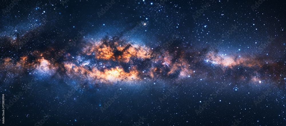 Milky Way galaxy as seen from Earth. Dense clusters of stars and ...
