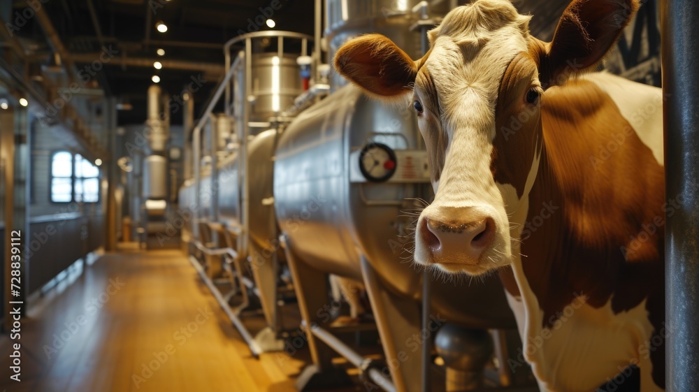 Interactive exhibit at a dairy farm showing the milking process from ...