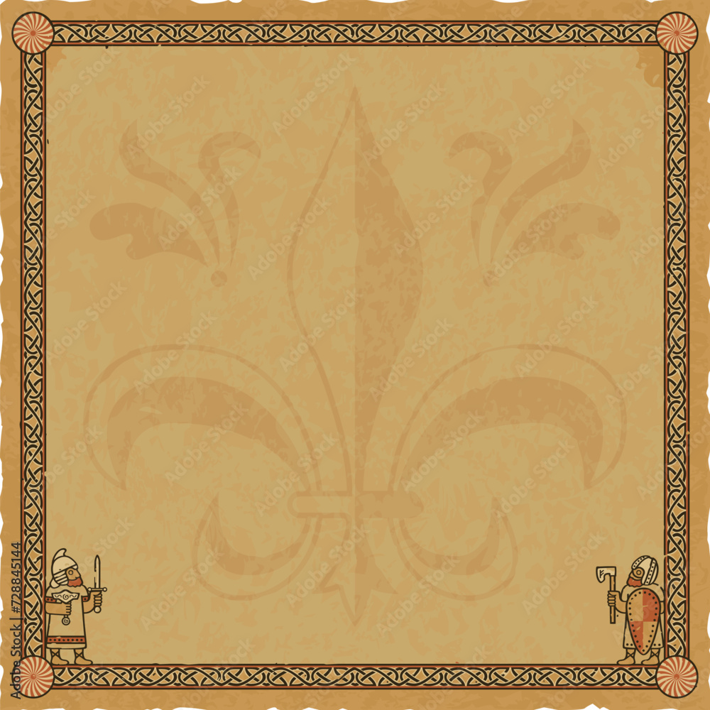 Viking Parchment with Medieval Frame and Fleur de Lis Stock Vector ...