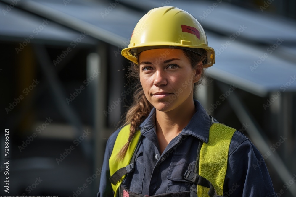 female 30's borking as a solar panel Stock Photo | Adobe Stock