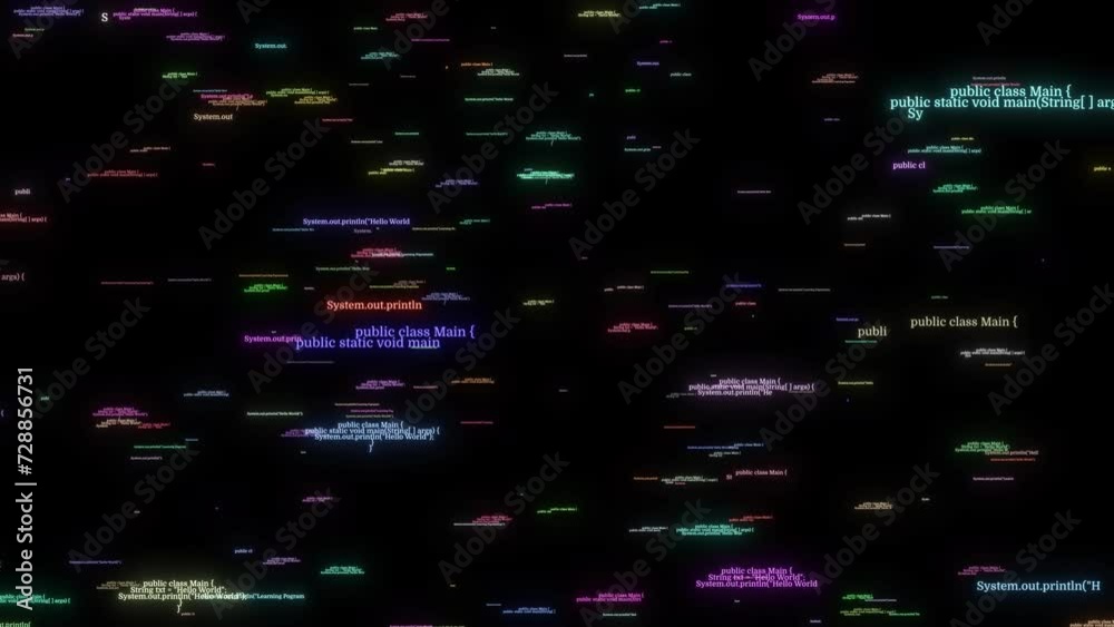 Computer Programming Language Typing And Flying On Black Background. Digital Technology Computer ...