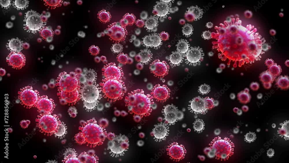 Covid-19 Virus Floating And Moving On Black Background. 3d Corona Virus ...