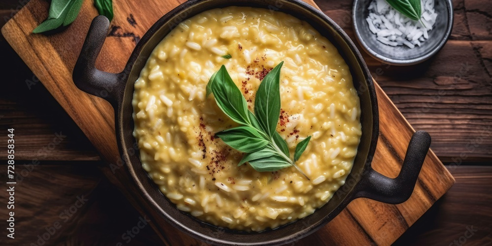 golden elegance on a plate: milanese risotto surrounded by its ...
