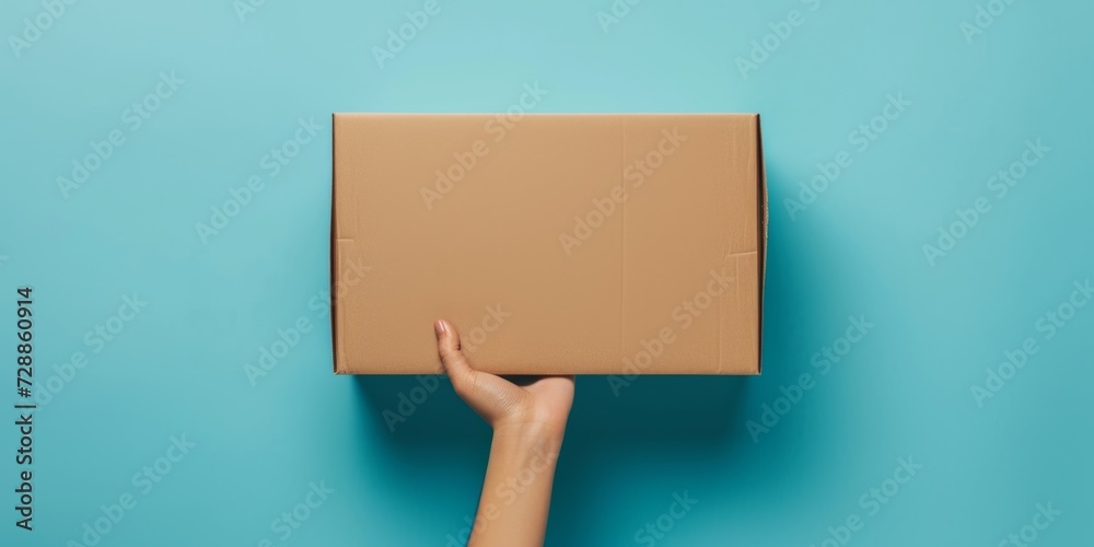 Woman hand holding brown ecological package box made of natural ...