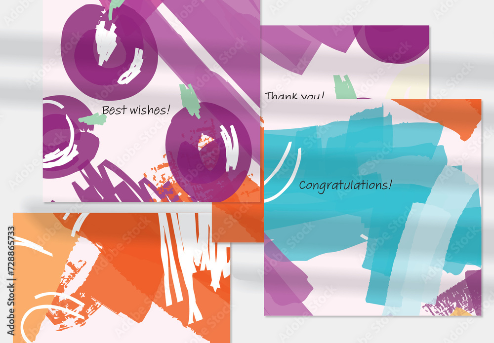 Card Layout with Textured Hand Drawn Abstract Scribbles and Floral ...