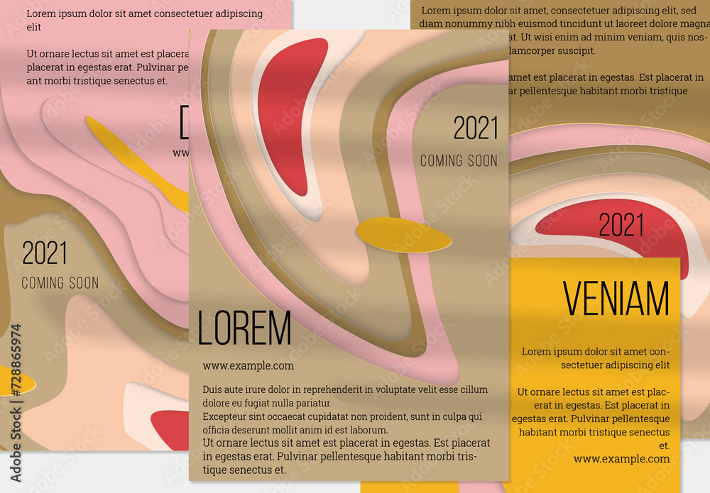 Flyer Layout with Paper Cut Craft Wavy Layered Texture Stock Template ...