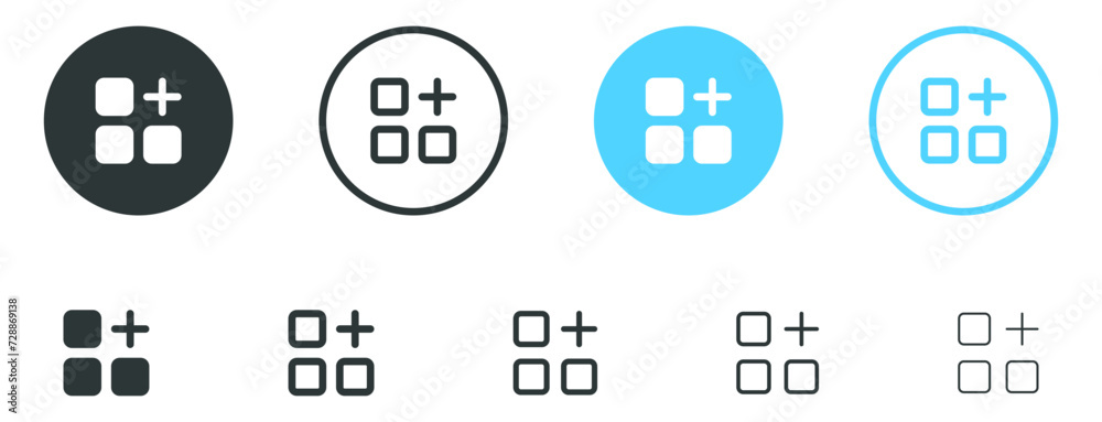 Add, new, plus icon symbol. layout grid, new menu icon - create more ...