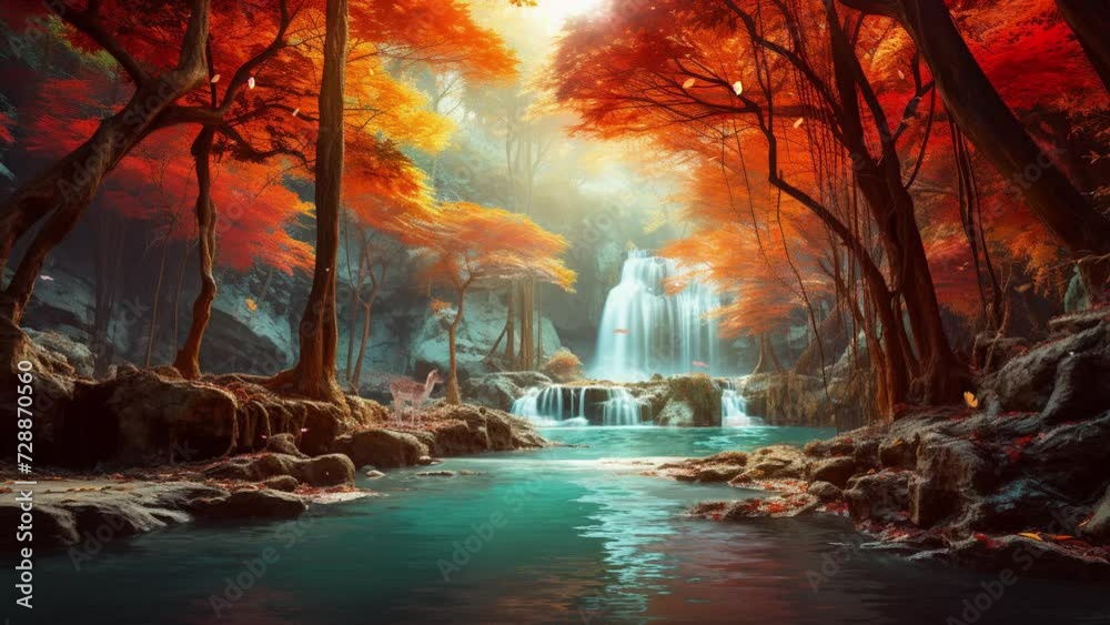 tropical Rainforest background video, with waterfall and river, tree ...