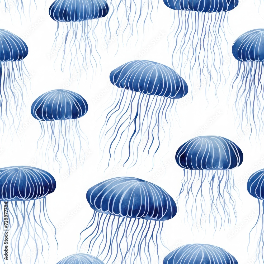 seamless pattern with jellyfish, Drifting jellyfish in shades of blue ...