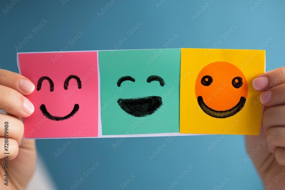 Happy customer sticky note cards smiling emojis positive feedback ...