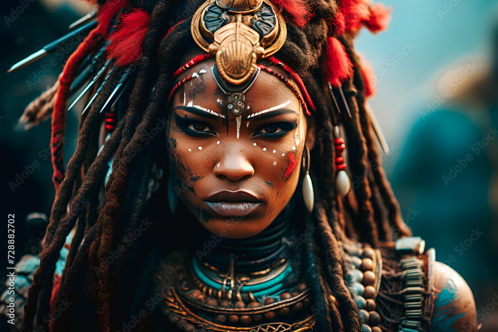 Femme noire maquillée et coiffée pour une cérémonie traditionnelle ...