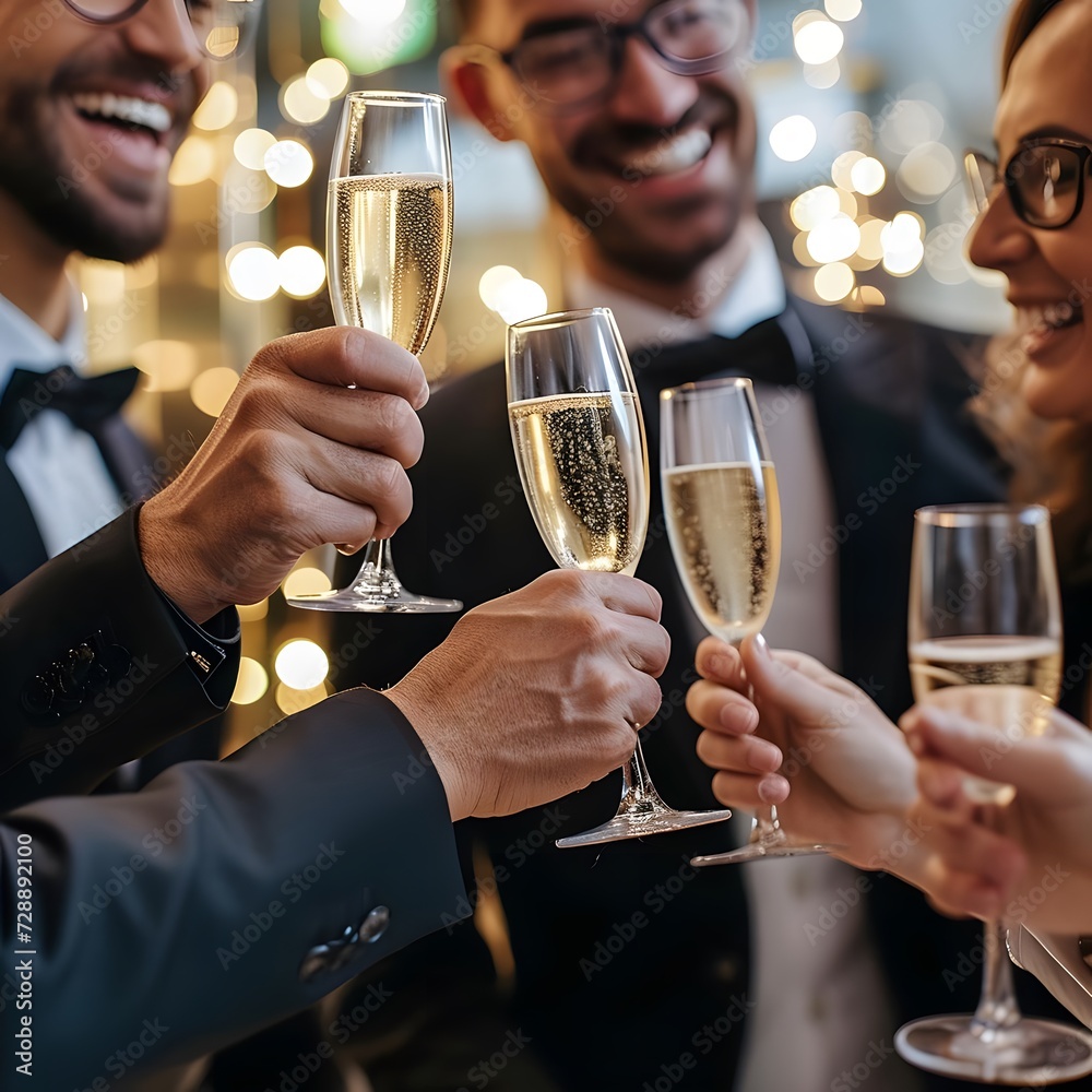 Corporate businesspeople celebrating together at an office party for a ...