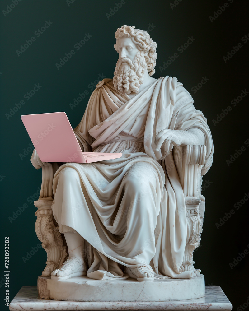 Antique Greece era marble statue Zeus thunder god sitting and browsing ...