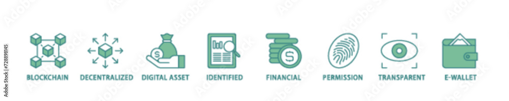 Defi icon set flow process illustrationwhich consists of blockchain ...
