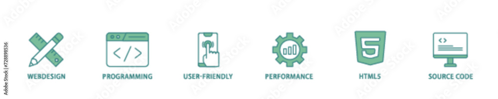 Mobile first icon set flow process illustrationwhich consists of ...