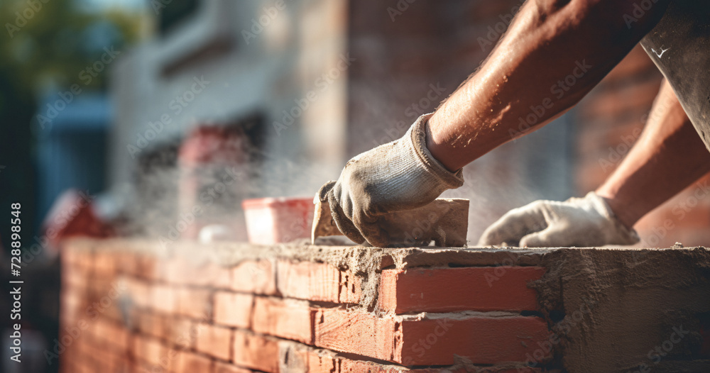 building walls, bricklayer building walls, brick walls, brick laying ...