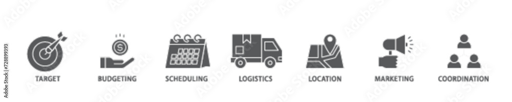 Event management icon set flow process illustrationwhich consists of ...