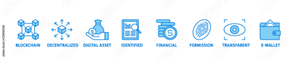 Defi icon set flow process illustrationwhich consists of blockchain ...
