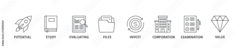 Due diligence icon set flow process illustrationwhich consists of ...