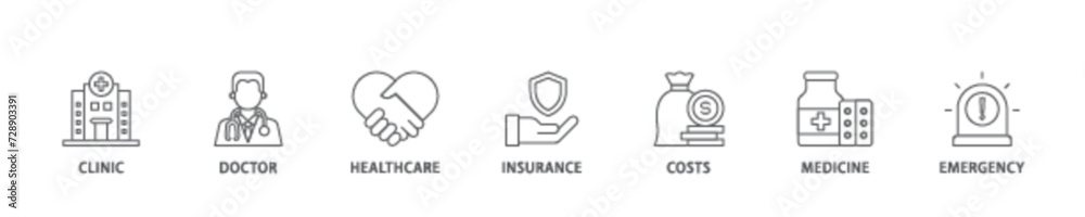 Medicare icon set flow process illustrationwhich consists of emergency ...