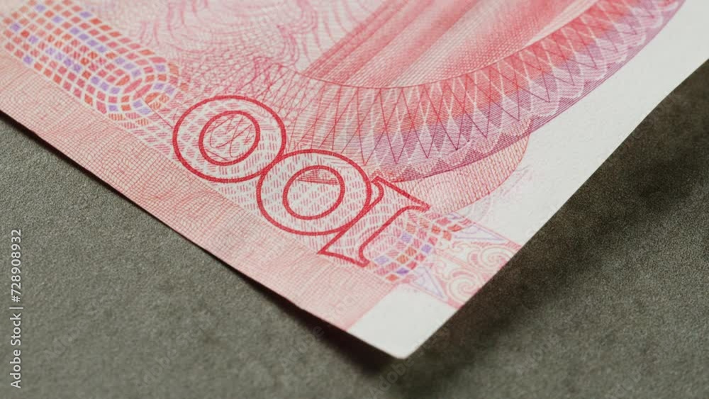 Detailed close up of 100 Yuan, the Chinese currency. 100 Renminbi the ...