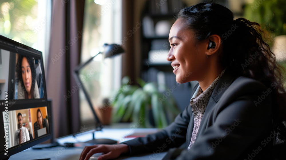 African american businesswoman taking a virtual video call meeting ...
