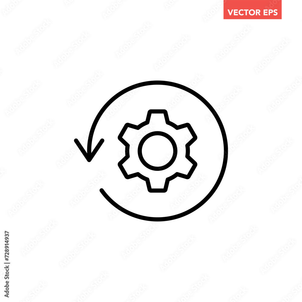 Black single round reset system line icon, simple cog wheel process ...
