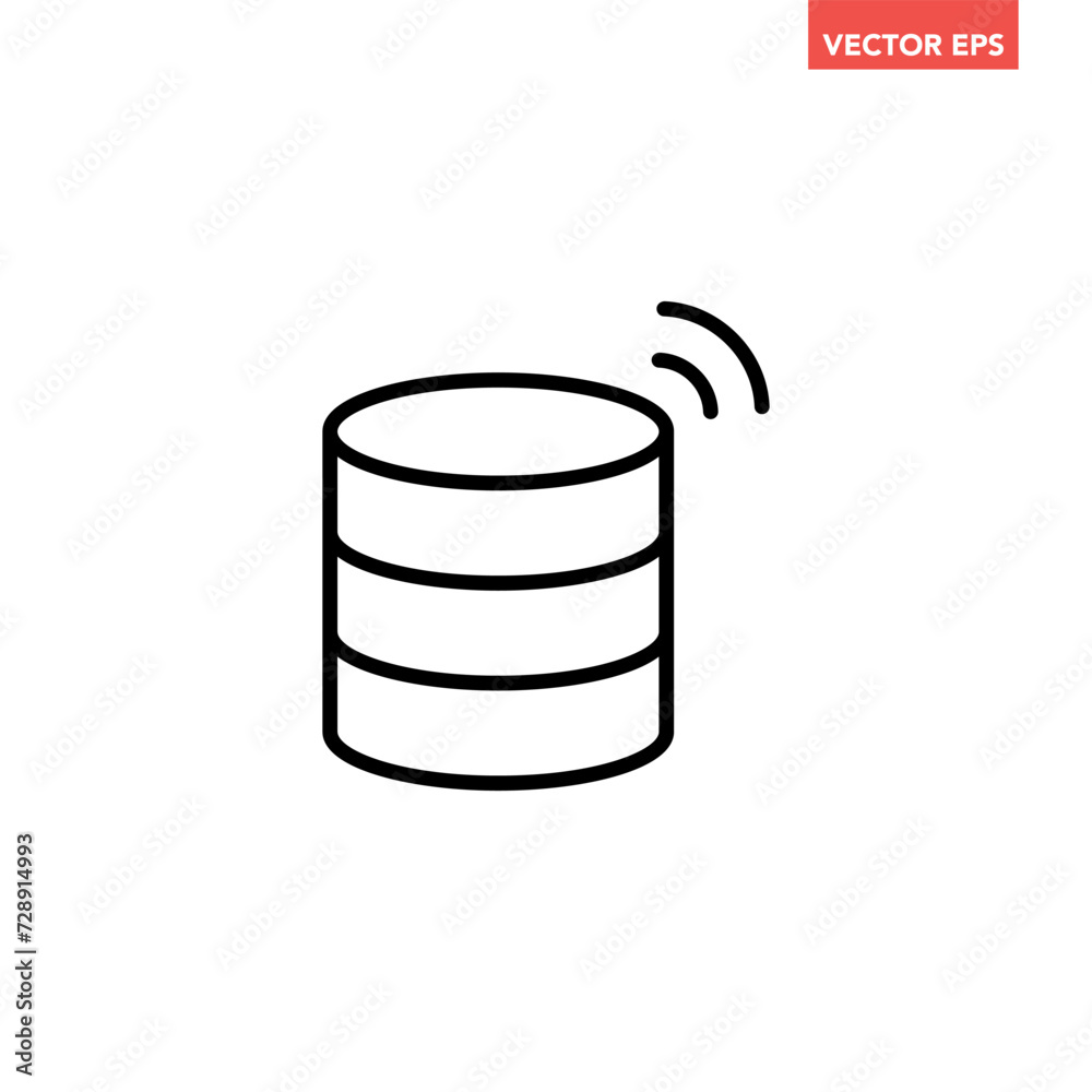 Black single database line icon, simple tech storage flat design vector ...