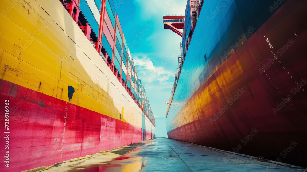 The hull of a container ship is painted with specialized coatings ...