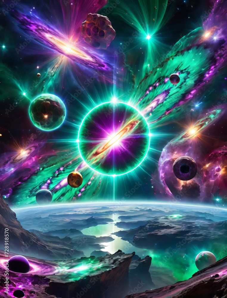 Surreal Cosmic Wonderland - Celestial Horizon, Supernova, and Pulsing ...