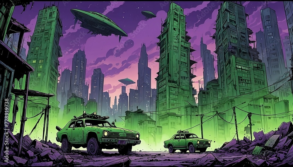 Desolate Cityscape: Ruins of a Once-Bustling Metropolis, Jagged ...