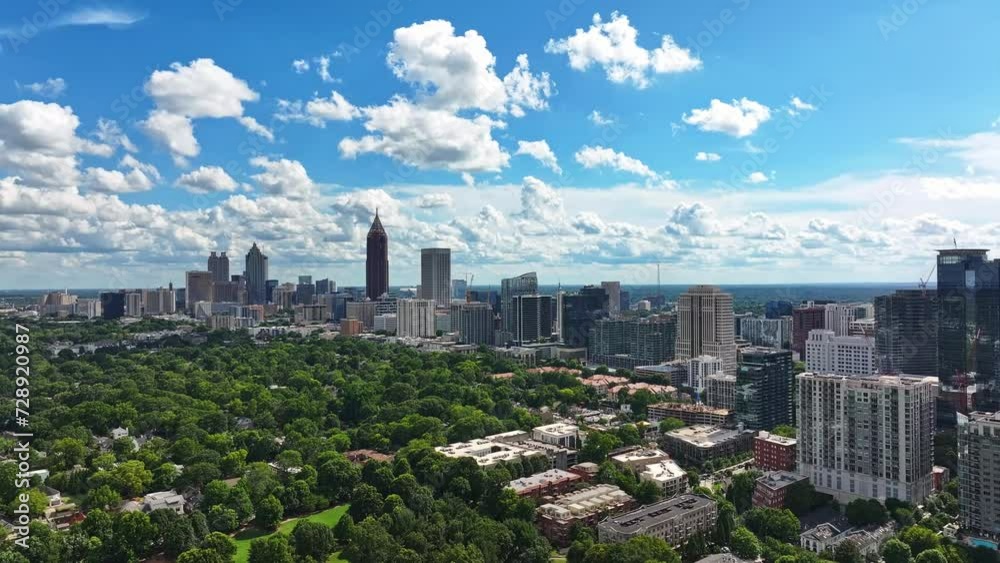 Greened Park in front of Skyline Buildings during sunny day. Atlanta ...