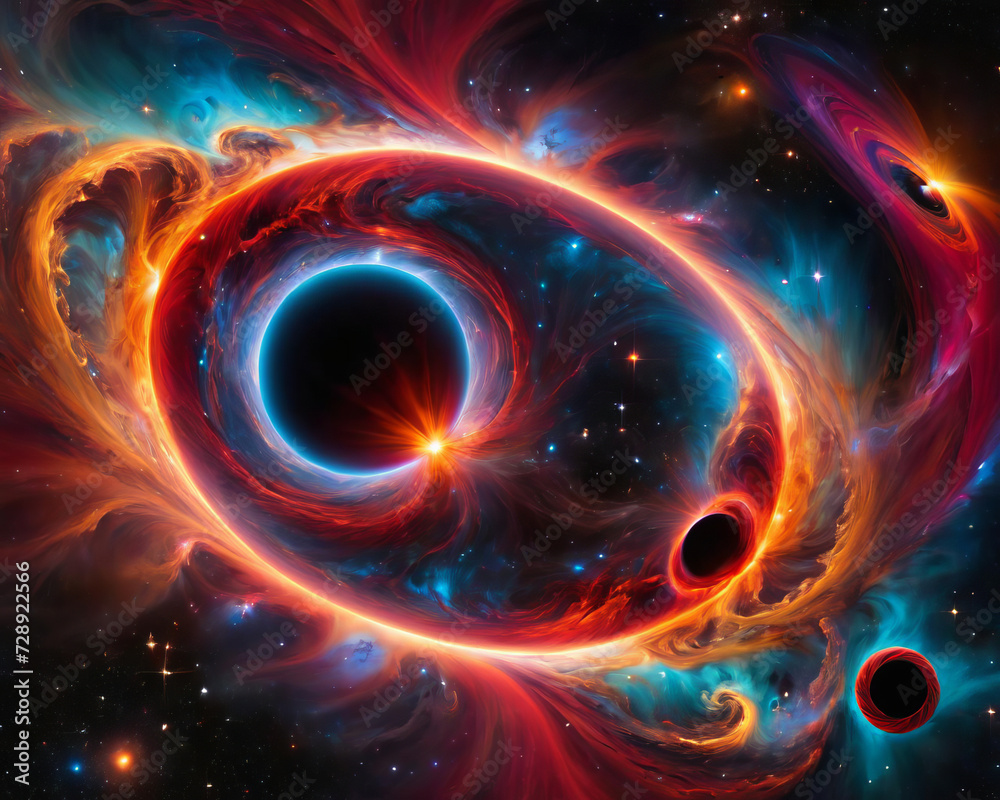 Ethereal Cosmos - Celestial bodies bathed in the glow of a distant red ...