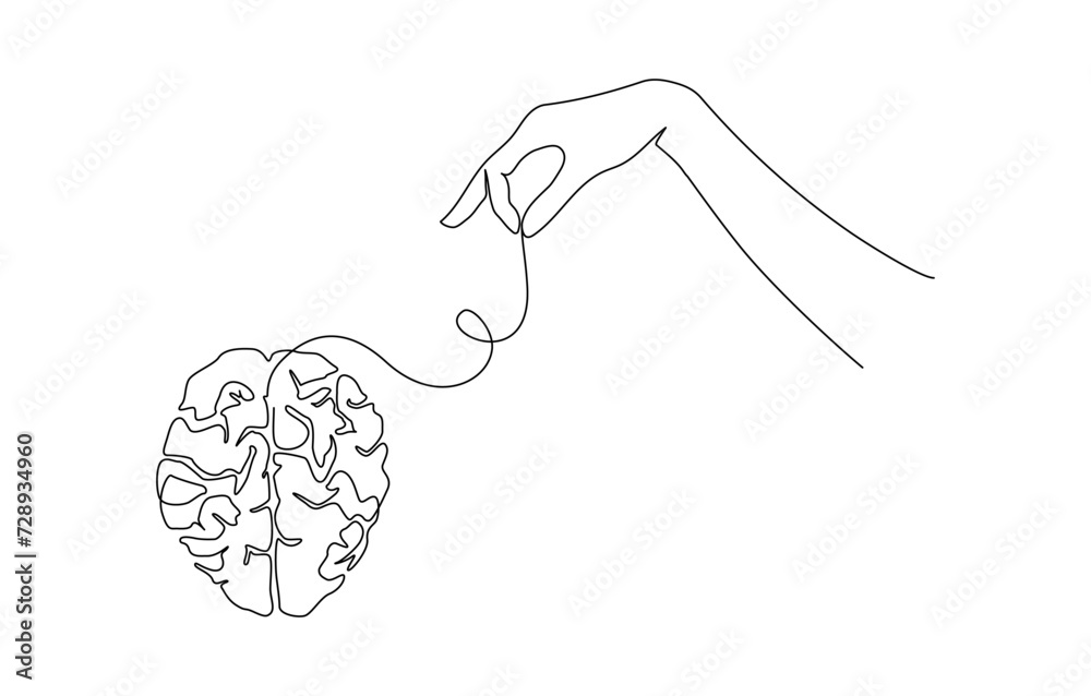 Continuous one line drawing of mental health concept with hand and ...