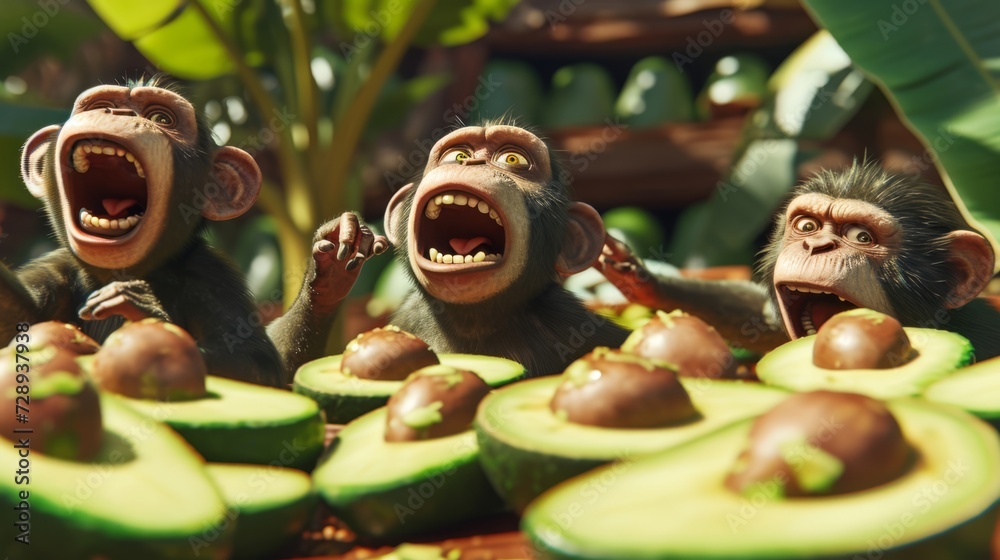 Cartoon scene On Guacamole Island a group of mischievous monkeys steal ...