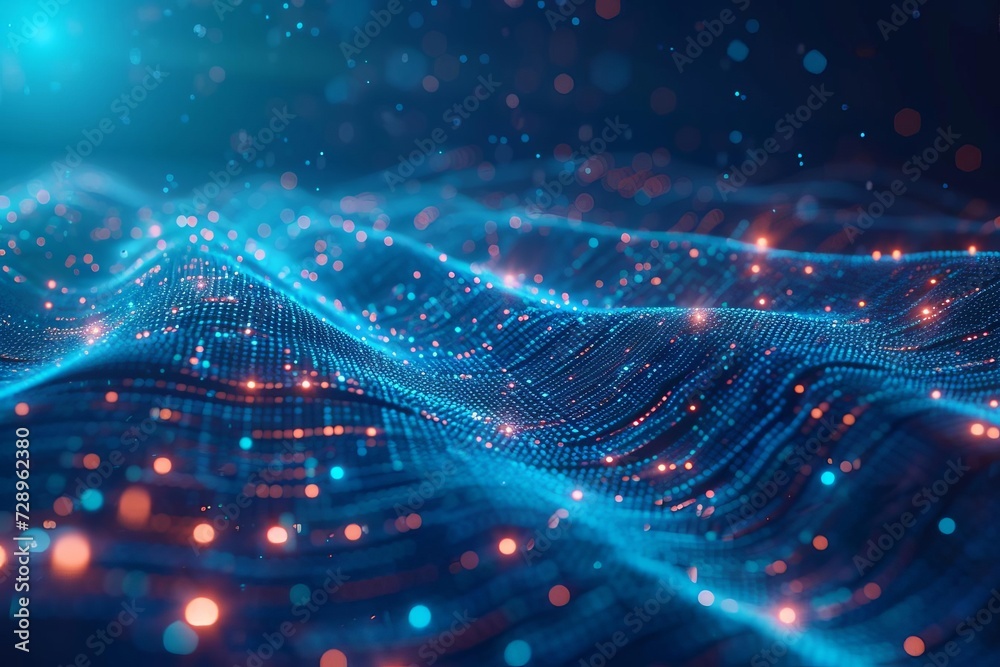 An abstract illustration of data flowing through a network of nodes Featuring a digital ...