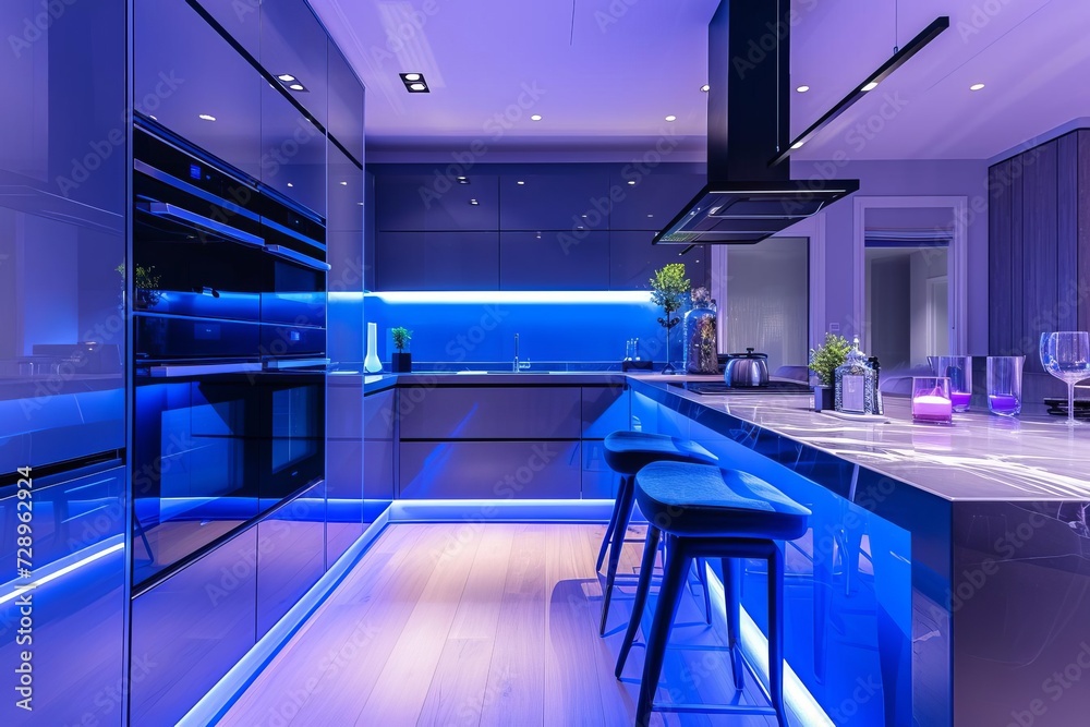 Modern and minimalist kitchen design featuring led lighting and a sleek ...