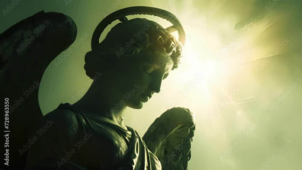 A glimmer of light radiating from the halo atop a dark angels head ...