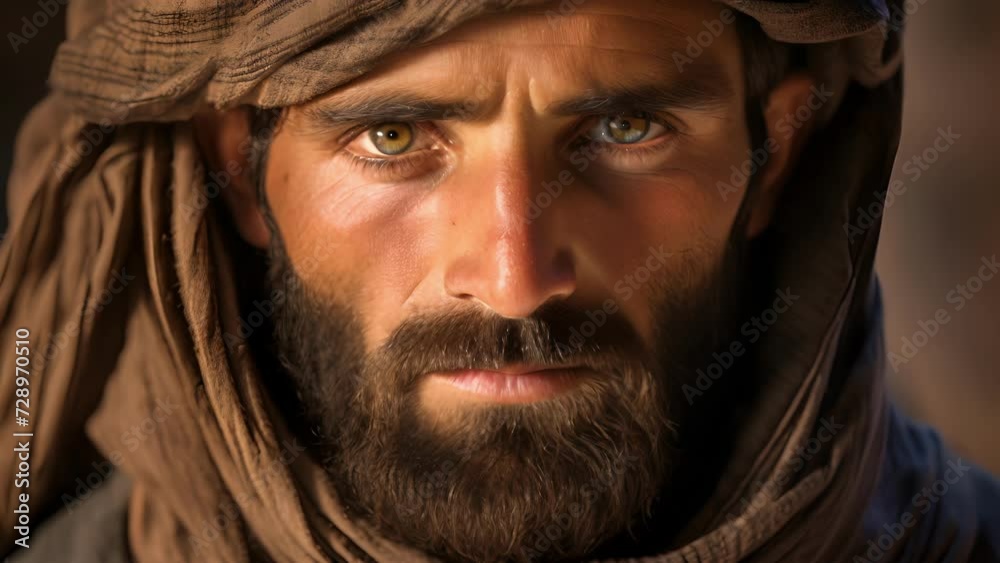 An Afghan man in his late 30s stands, his sunkissed complexion and ...