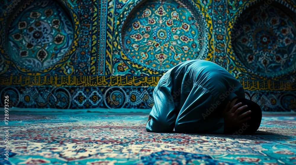 head is bowed down low and their hands are folded in front of them ...