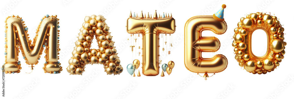 Mateo Letters - Golden Balloon, 3D - Isolated on Transparent or White ...