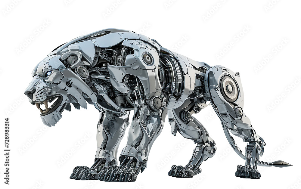 Cyber tiger with detailed technology on all parts of its body and with ...