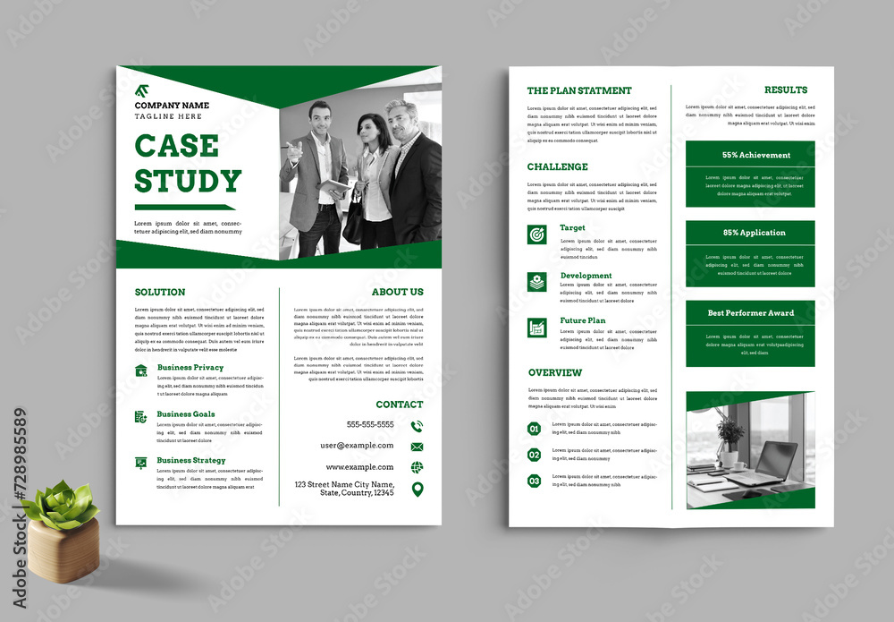 Case Study Layout With Green Accents Stock Template | Adobe Stock