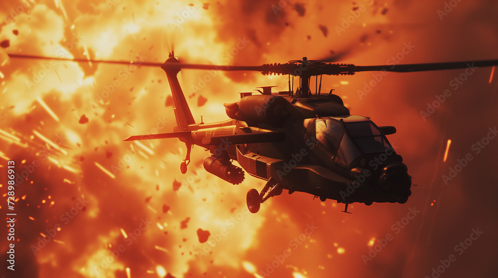 Poster Military attack helicopters in combat attempting to evade ...