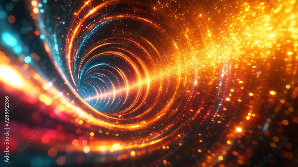 Radiant light flows through a digital tunnel, blending a spectrum of ...