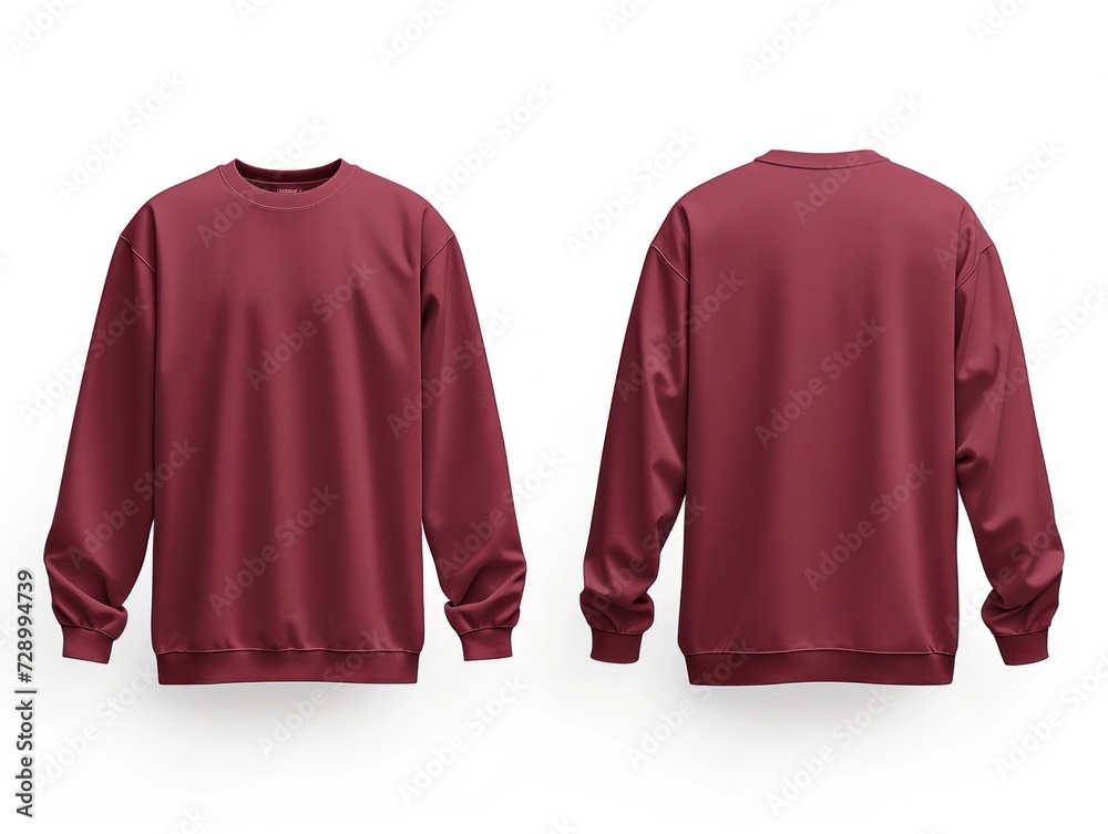 Blank Maroon Long Sleeve Mockup Front and back on White Background ...