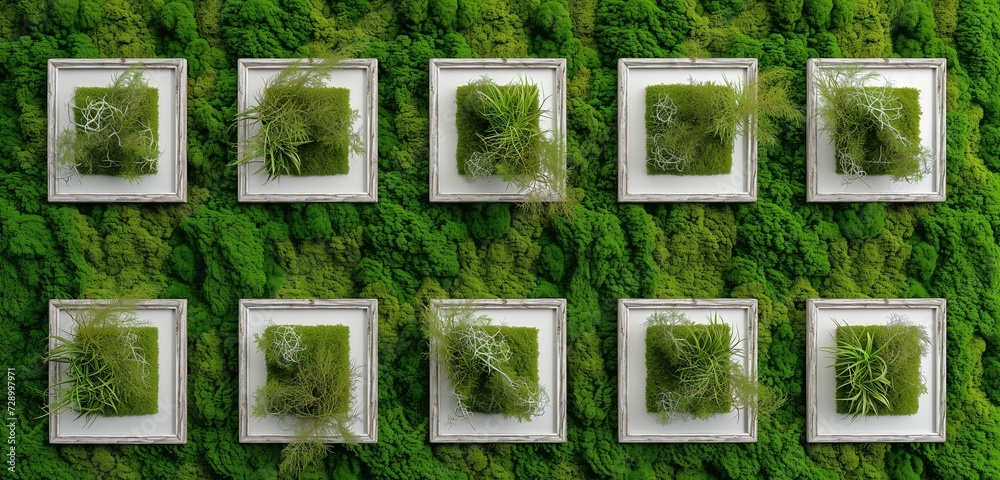 A series of empty frame mockups with a natural, green moss border ...