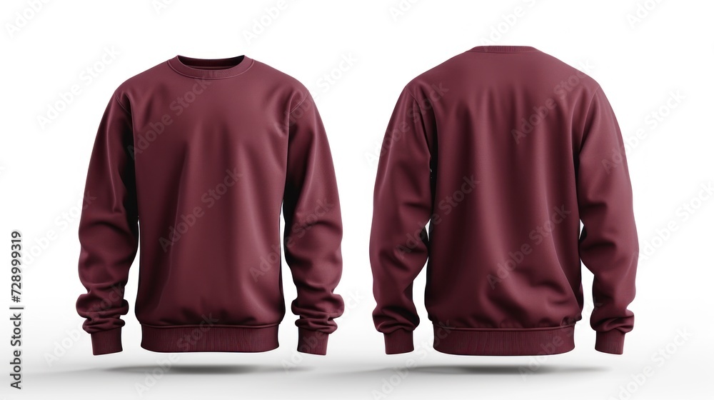Blank Maroon Long Sleeve Mockup Front and back on White Background ...