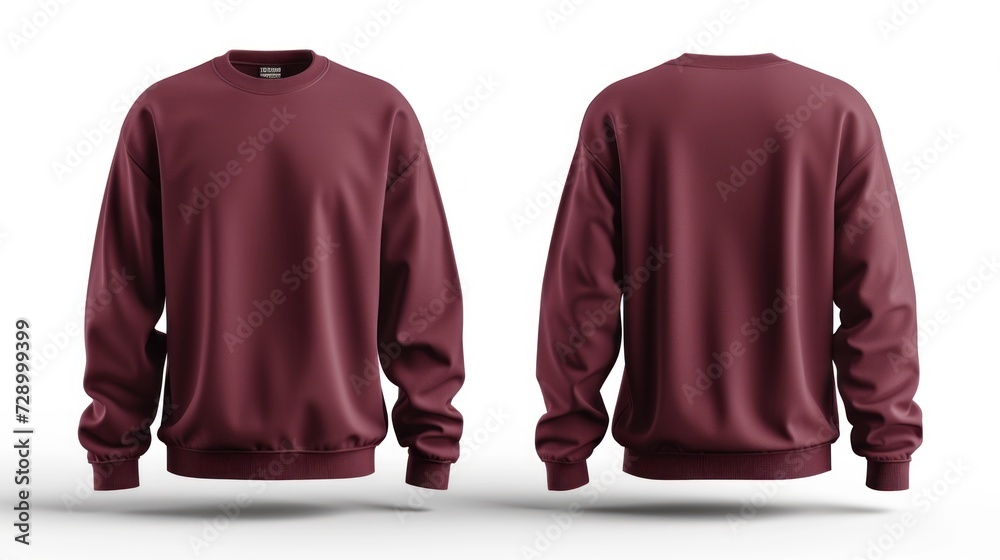Blank Maroon Long Sleeve Mockup Front and back on White Background ...