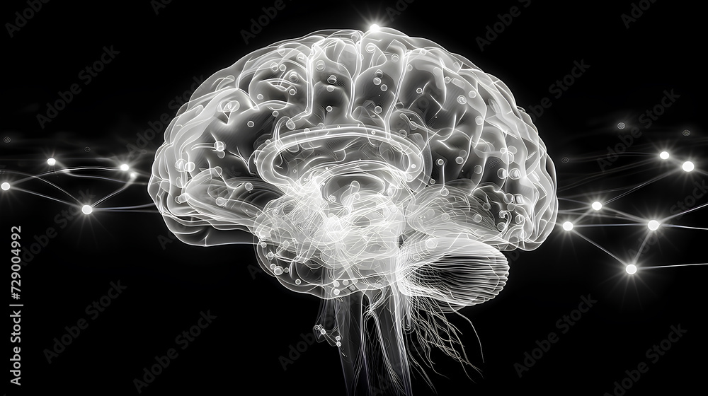 An abstract digital illustration of a human brain resembling a neural ...